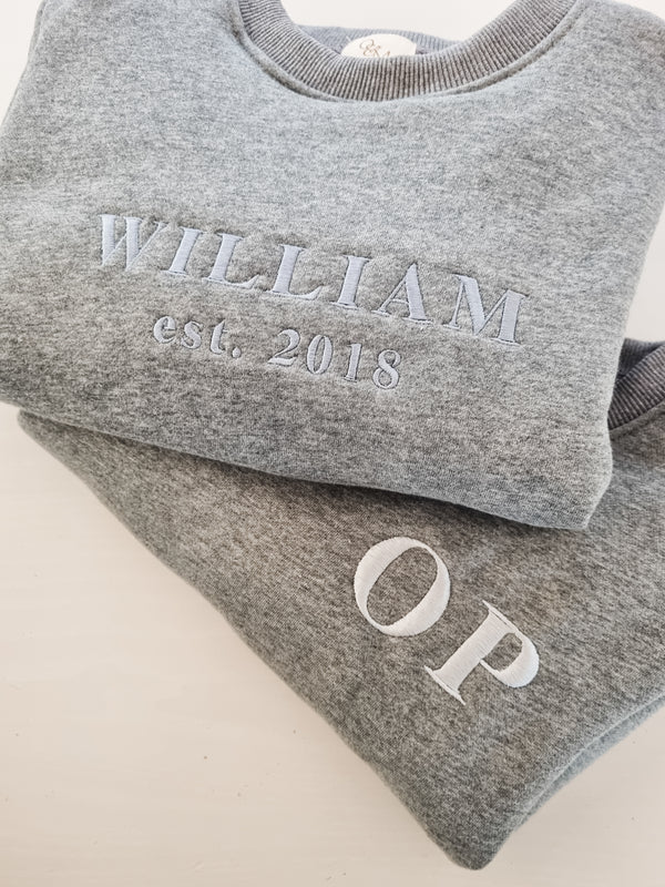 Kids Personalised Grey Crew - Initials - Oti & Marn